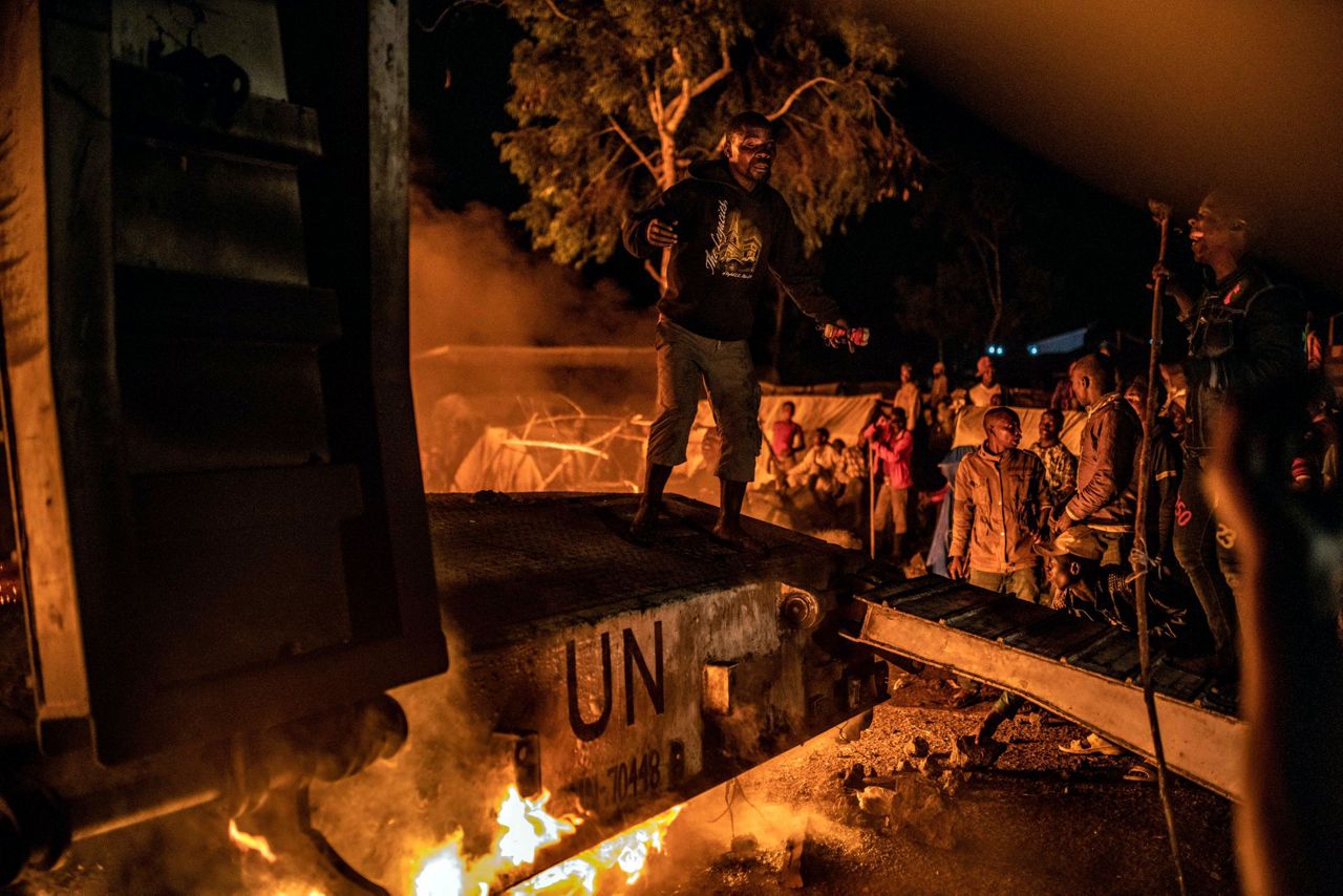 Angry crowds set fire to UN vehicles in eastern Congo