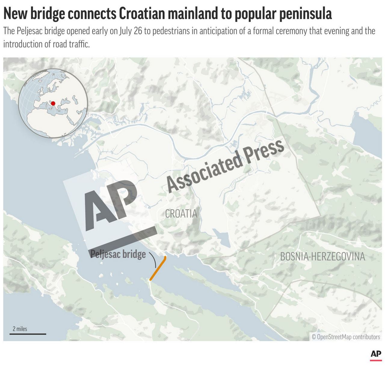 Croatia opens Adriatic coast bridge, linking divided region