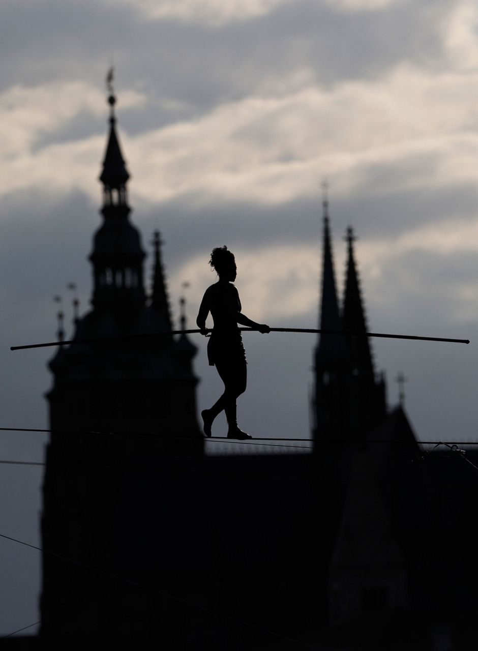 Tightrope walker's dance over river launches Prague festival