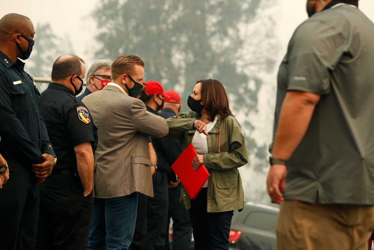 Harris, home in California, gets a look at wildfire damage