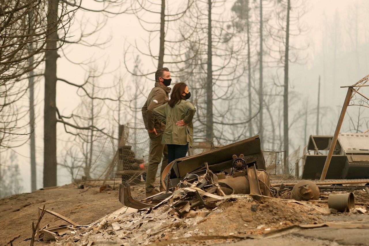 Harris, home in California, gets a look at wildfire damage