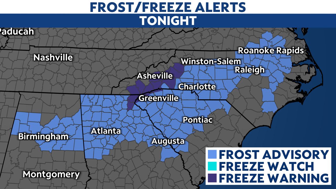 Frost and freeze concerns tonight in the Southeast