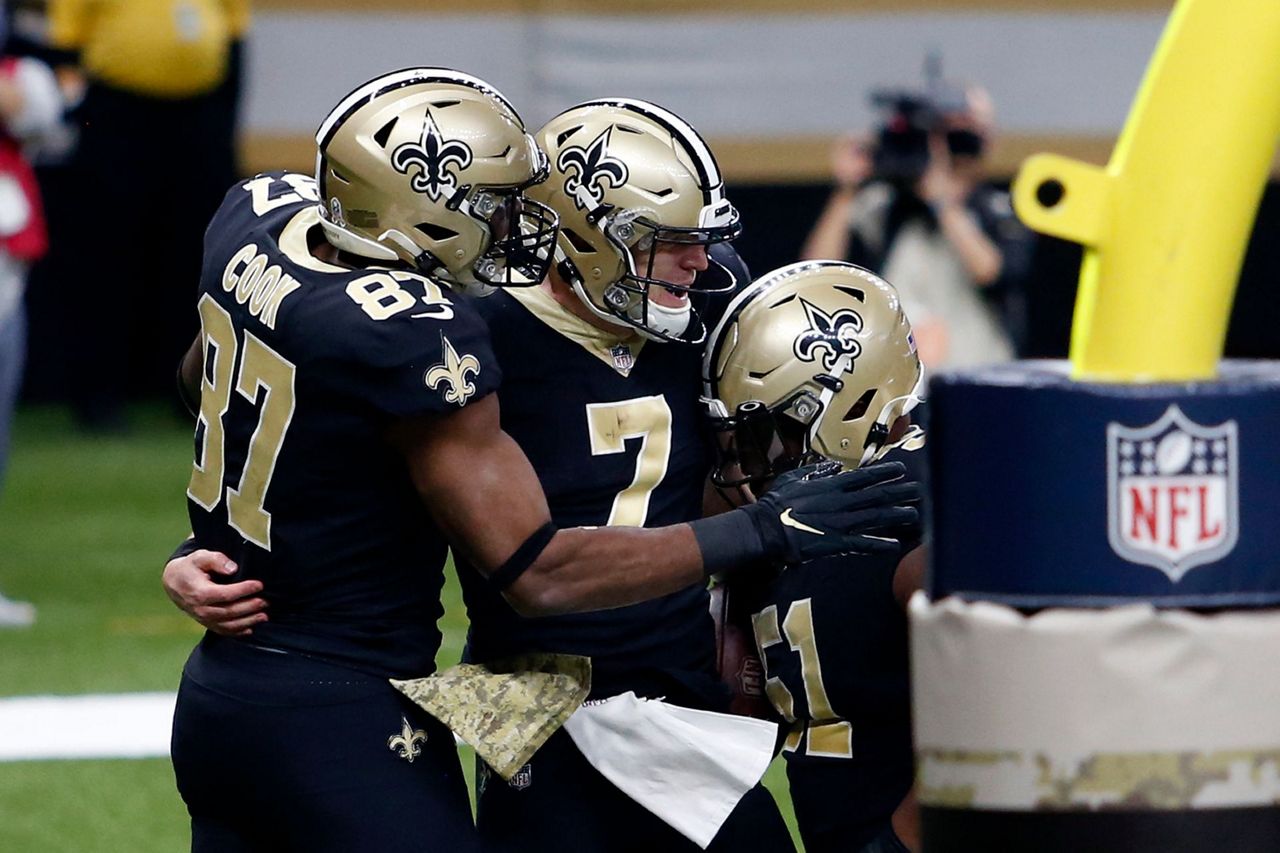 Saints win 7th straight, beat Falcons in Hill's first start