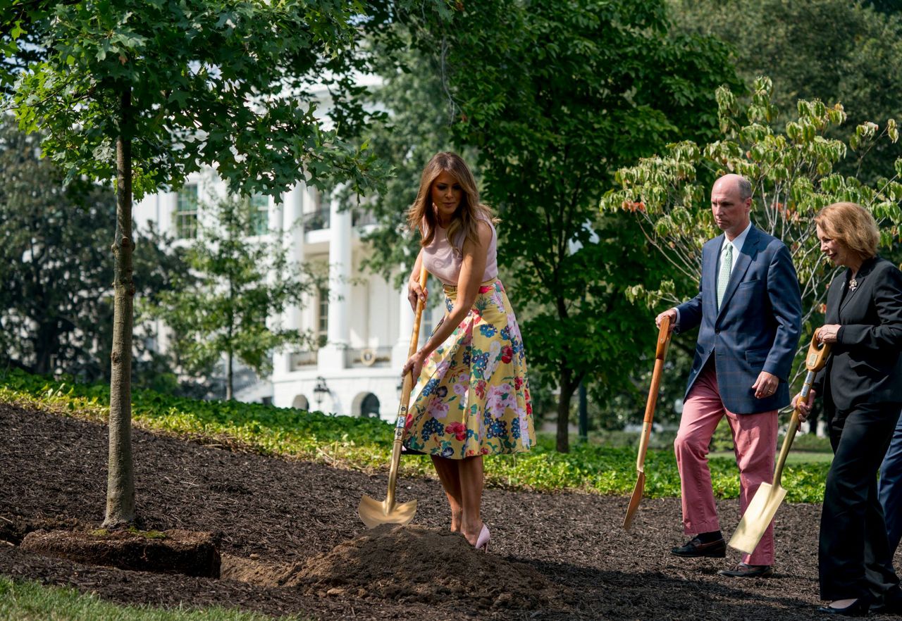 Melania Trump helps plant baby Eisenhower oak at White House