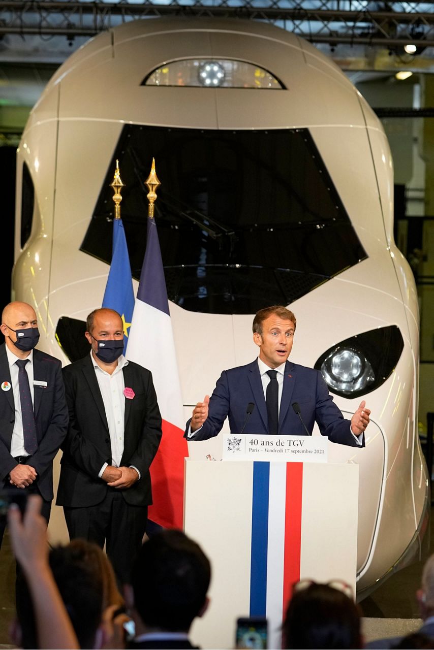 France's Macron unveils model of new, green high-speed train
