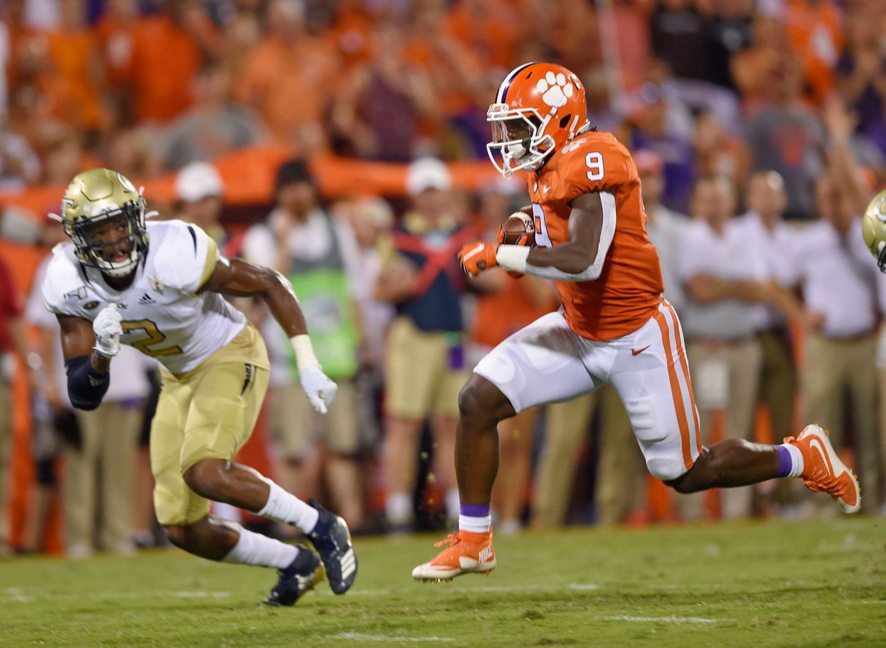 Etienne's 3 TDs lead No. 1 Clemson past Georgia Tech, 52-14