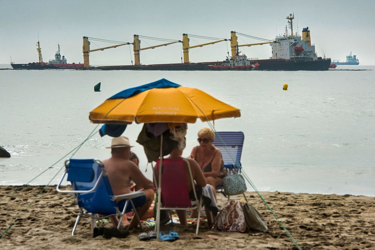 Cargo ship beached after colliding with ship in Gibraltar