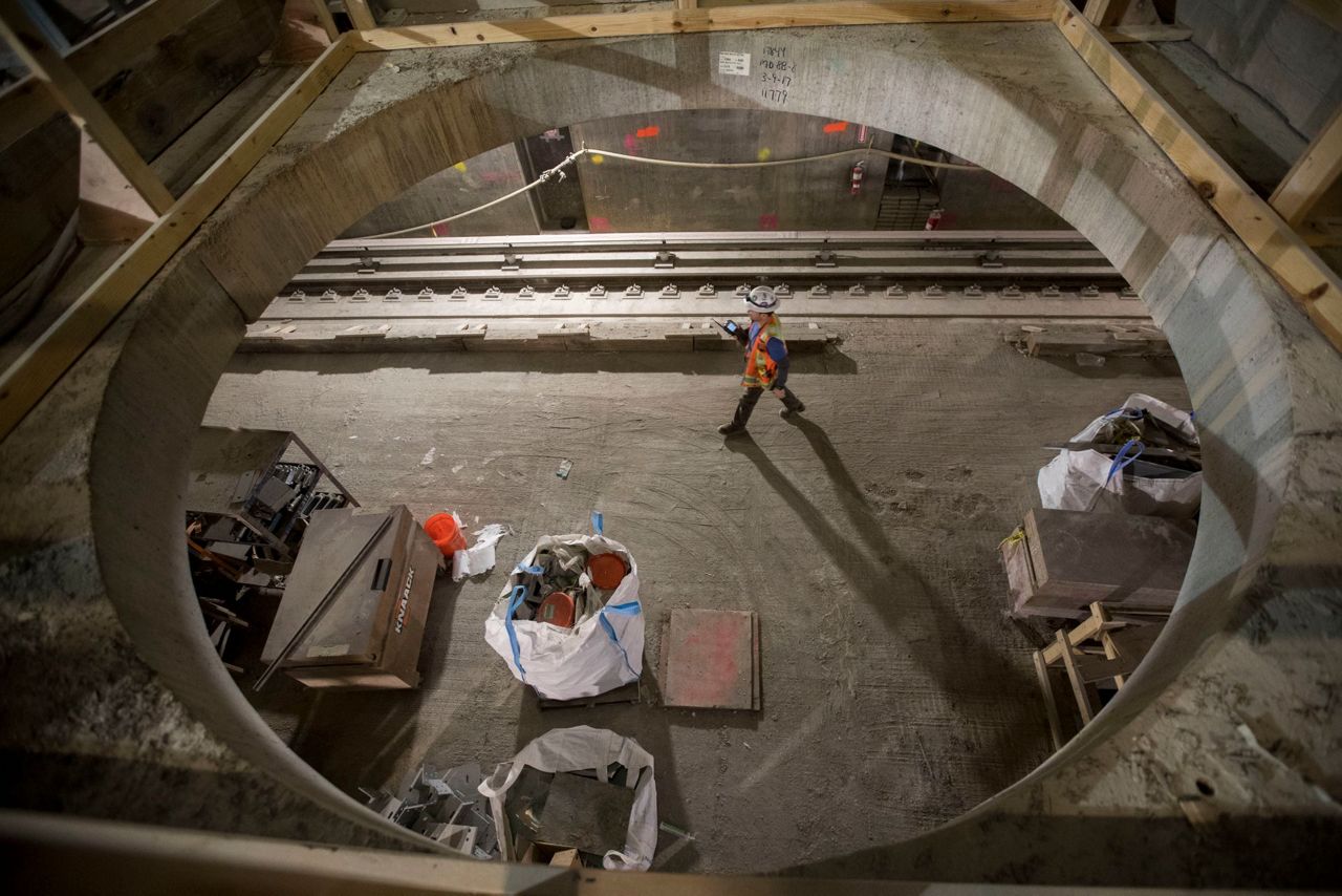 Deep underground, new NYC train hub slowly takes shape