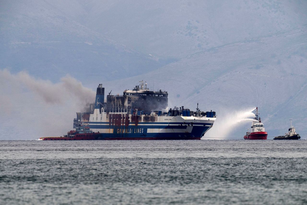 Survivor found in burning ferry off Greek island; 11 missing