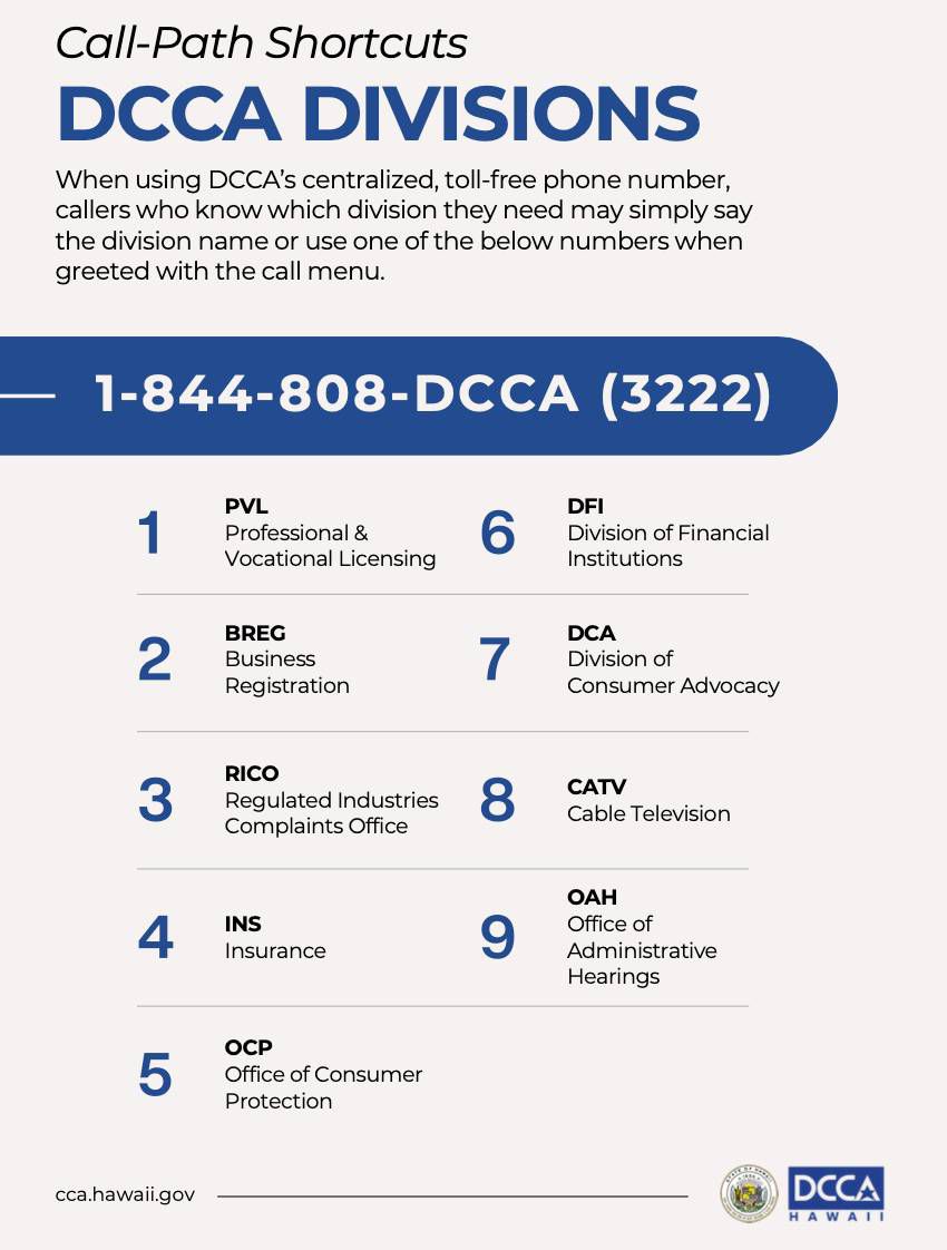 Hawaii DCCA launches new toll-free phone number