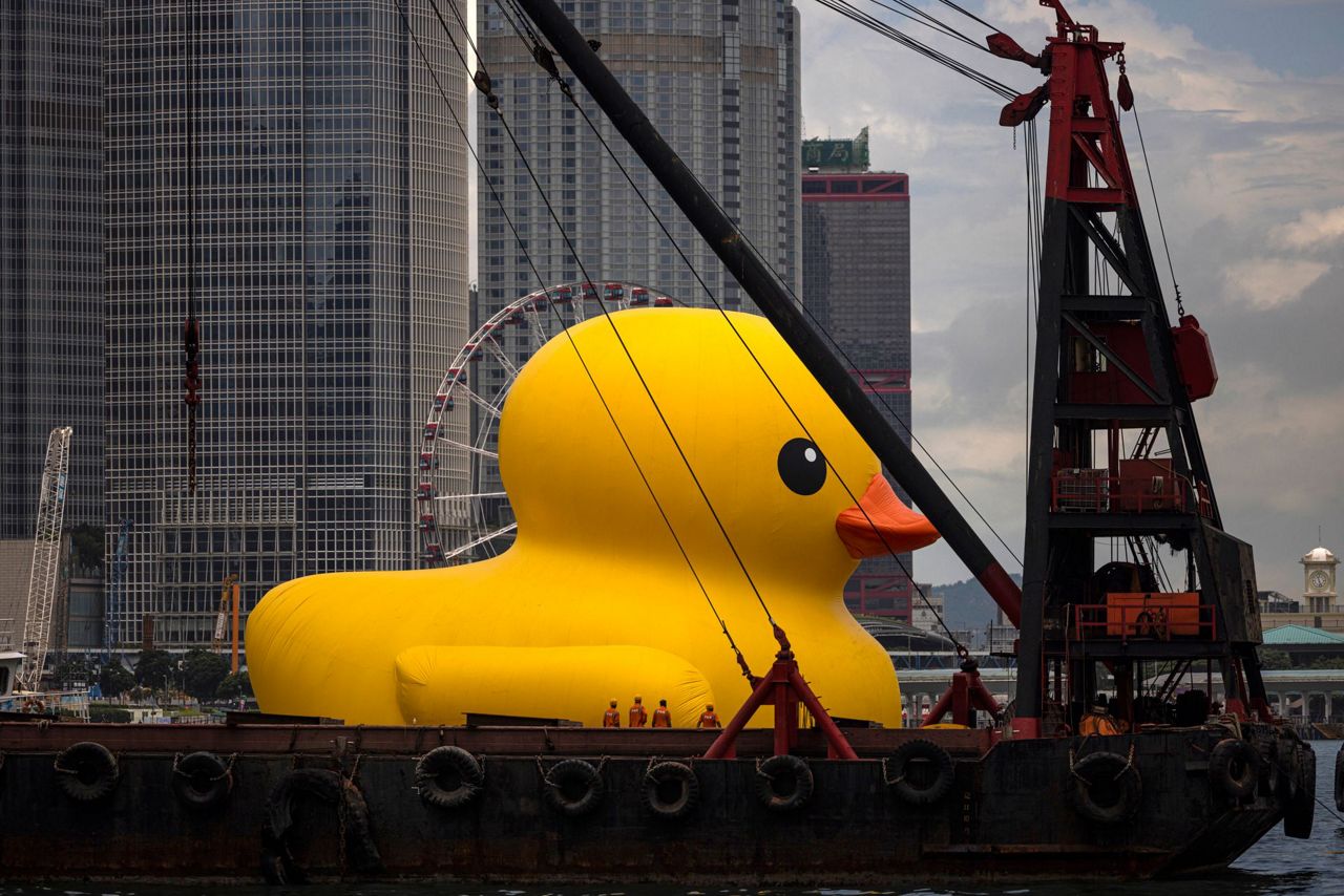 Giant inflatable ducks make a splash in Hong Kong as pop-art project returns after 10 years