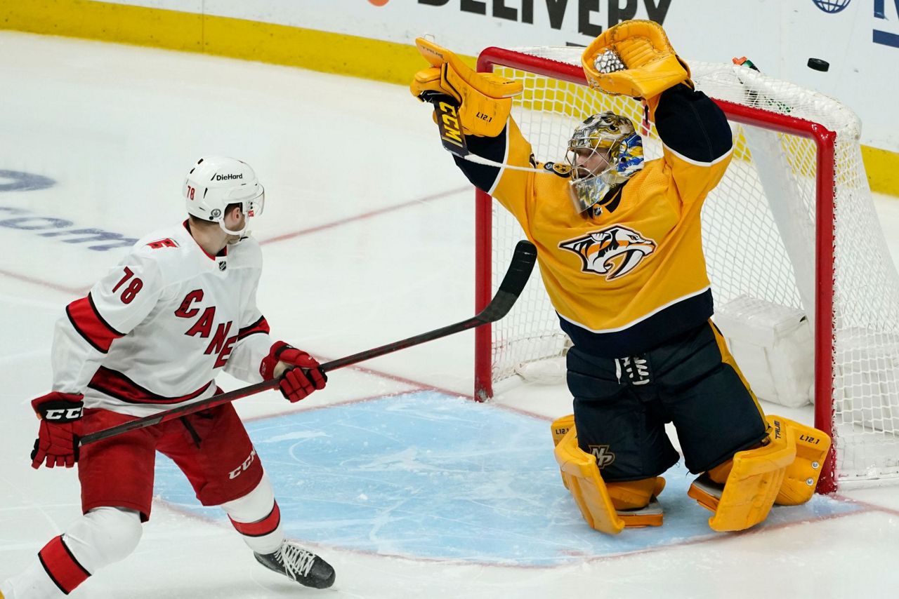 Preds beat Canes 4-3 in double OT again to tie series at 2-2