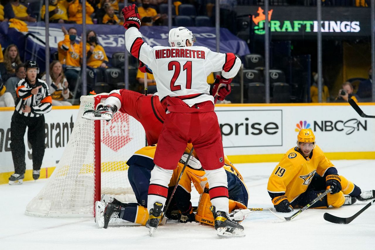 Preds beat Canes 4-3 in double OT again to tie series at 2-2