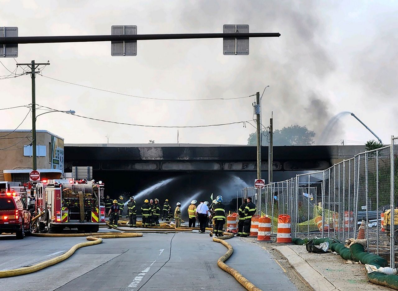 Fire under I-95 causes section to collapse, closing interstate in both ...
