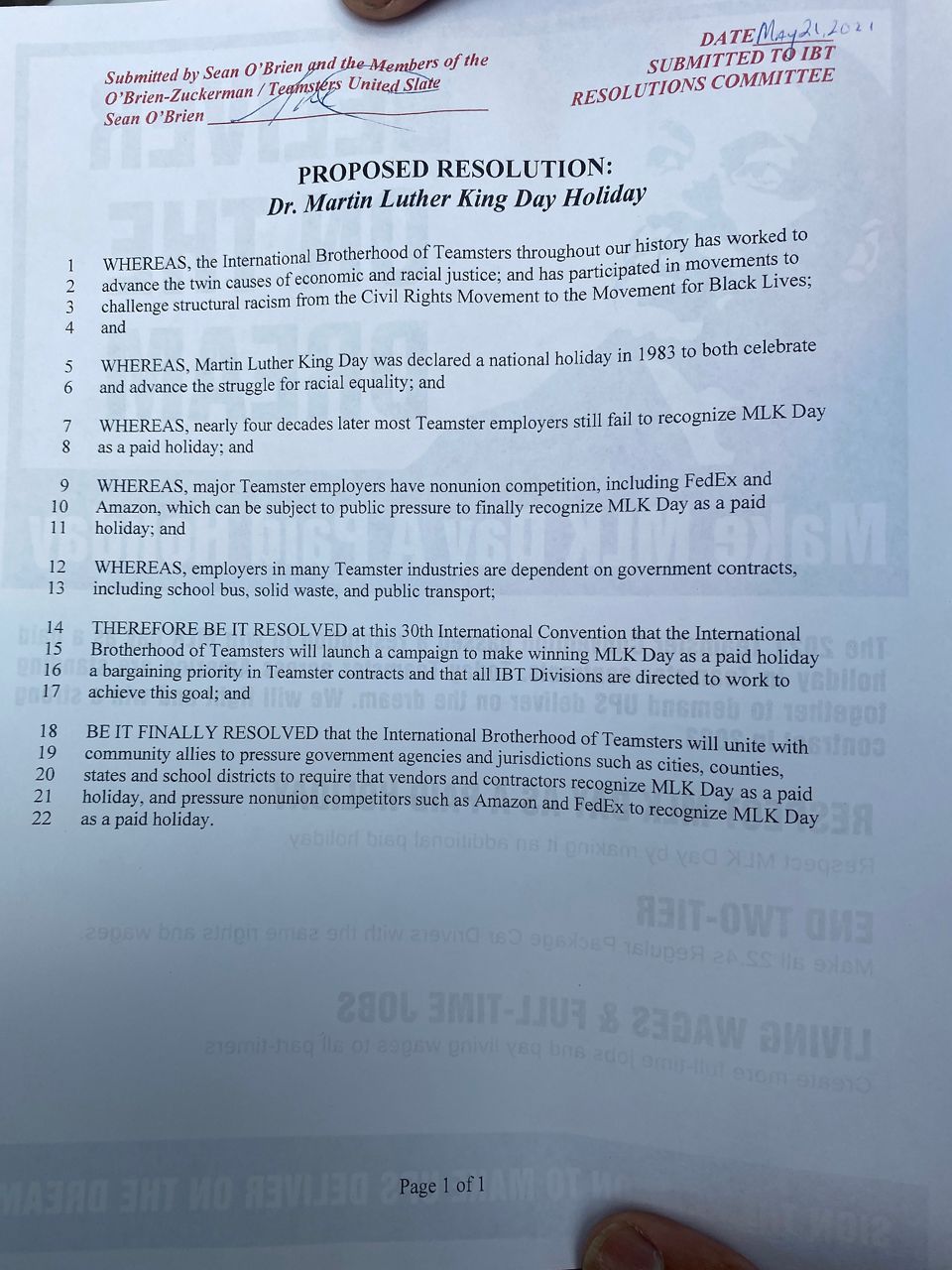 UPS drivers want MLK Day to be declared a paid holiday