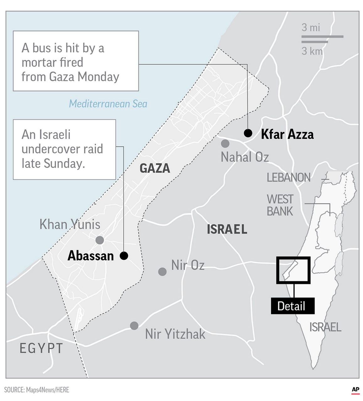 The Latest: Israeli bus struck by fire from Gaza