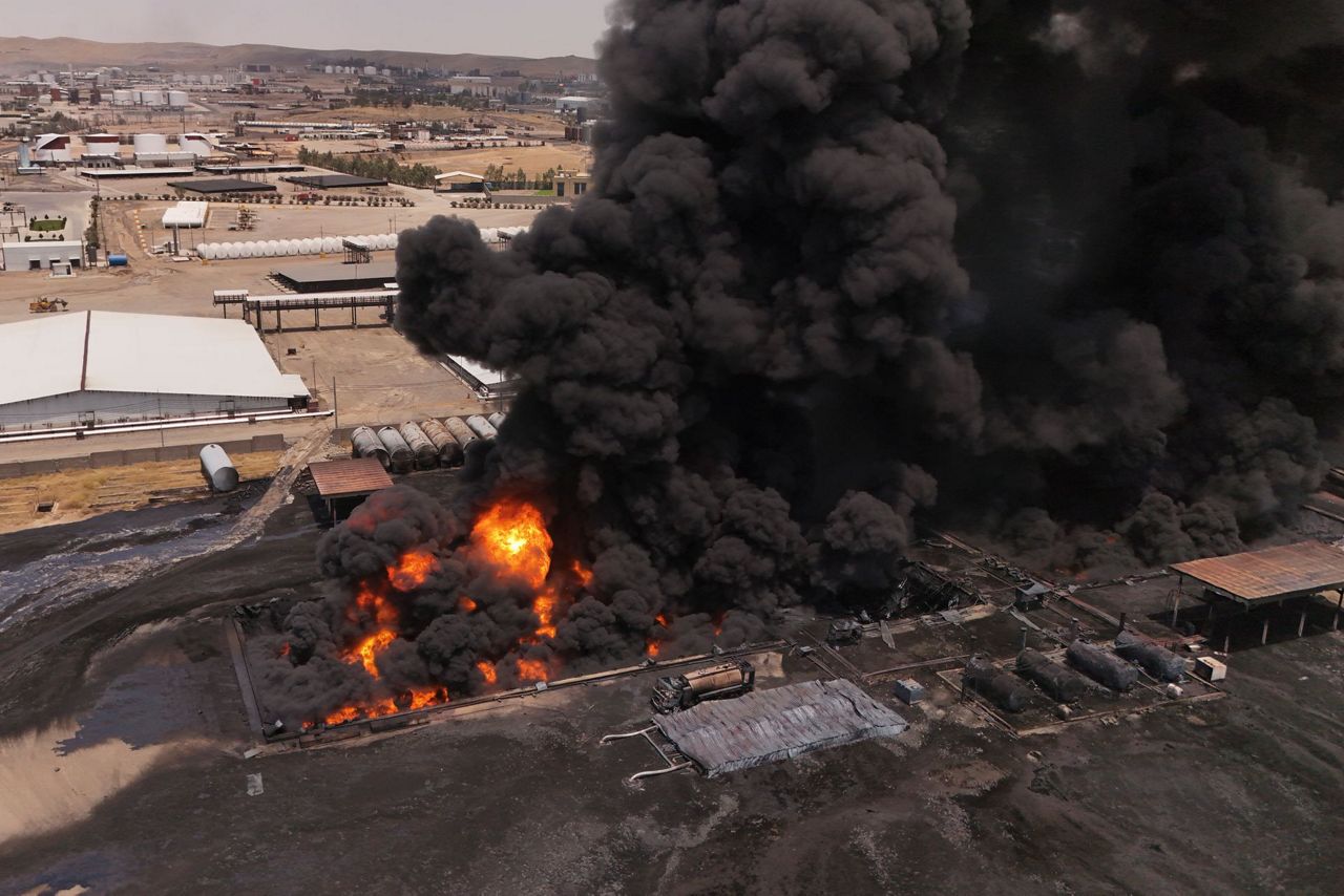 Firefighters battle massive fire at northern Iraq oil refinery