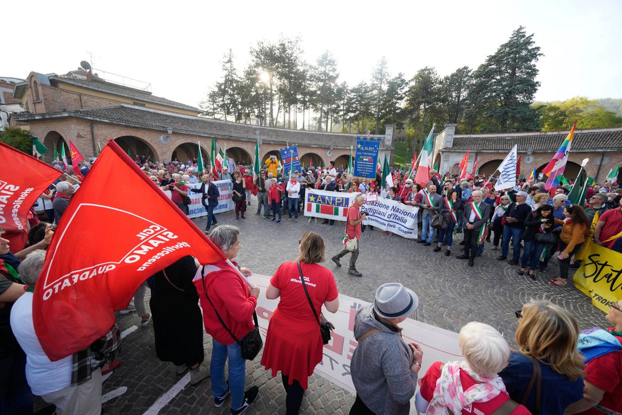 Hundreds of anti-fascists march in Mussolini's birthplace