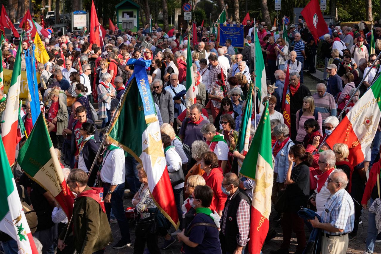 Hundreds of anti-fascists march in Mussolini's birthplace