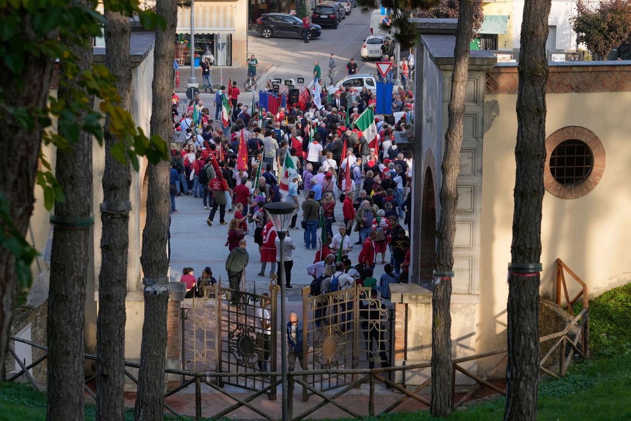 Hundreds of anti-fascists march in Mussolini's birthplace
