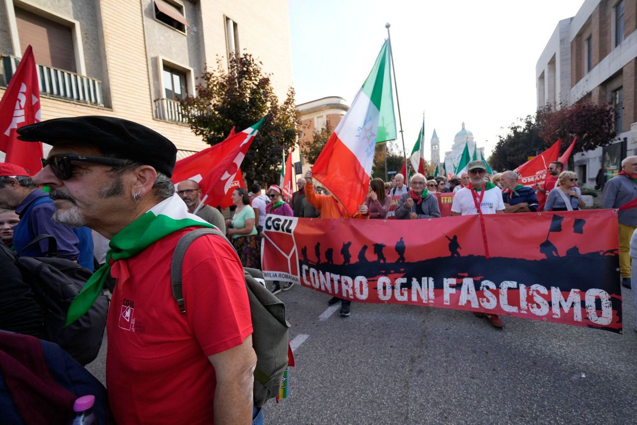 Hundreds of anti-fascists march in Mussolini's birthplace