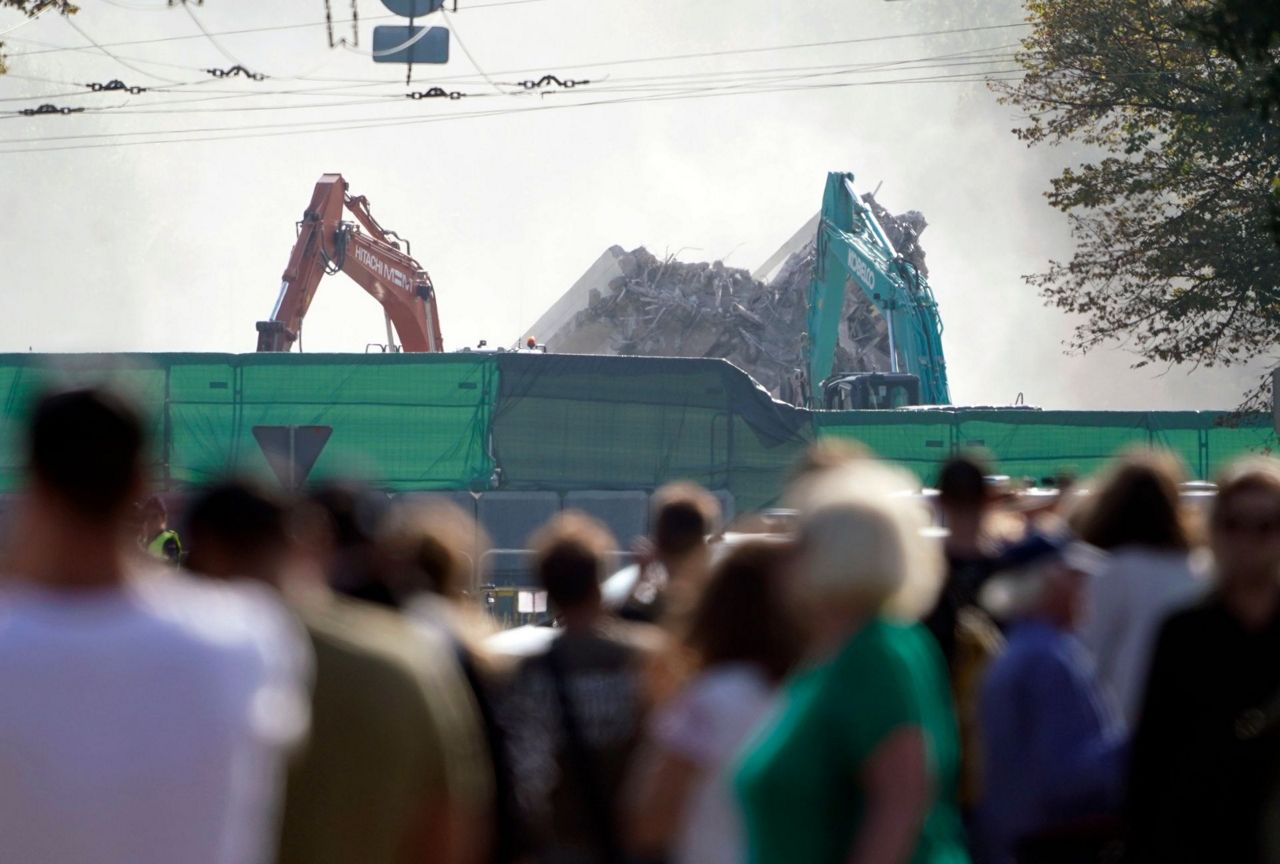 Soviet-era monument's iconic obelisk comes down in Latvia