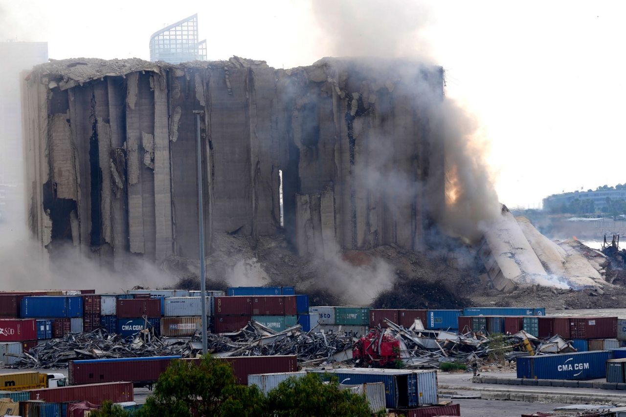 Part of Beirut’s port silos collapse on 2nd anniversary