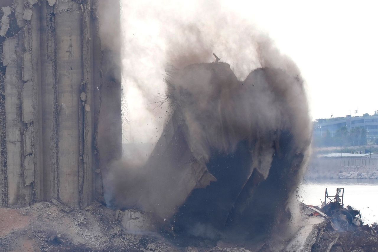 Part of Beirut’s port silos collapse on 2nd anniversary