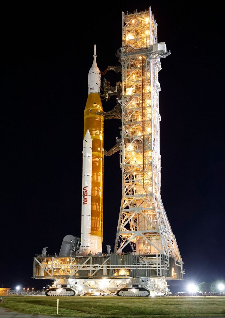 NASA's moon rocket moved to launch pad for 1st test flight
