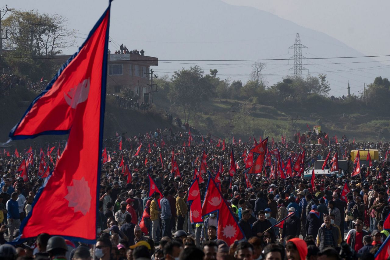 Tens of thousands of protesters demanding a restoration of Nepal's ...