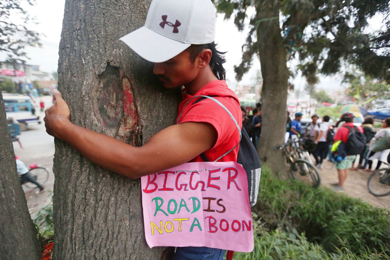 Protest in Nepal against plan to cut trees to widen road