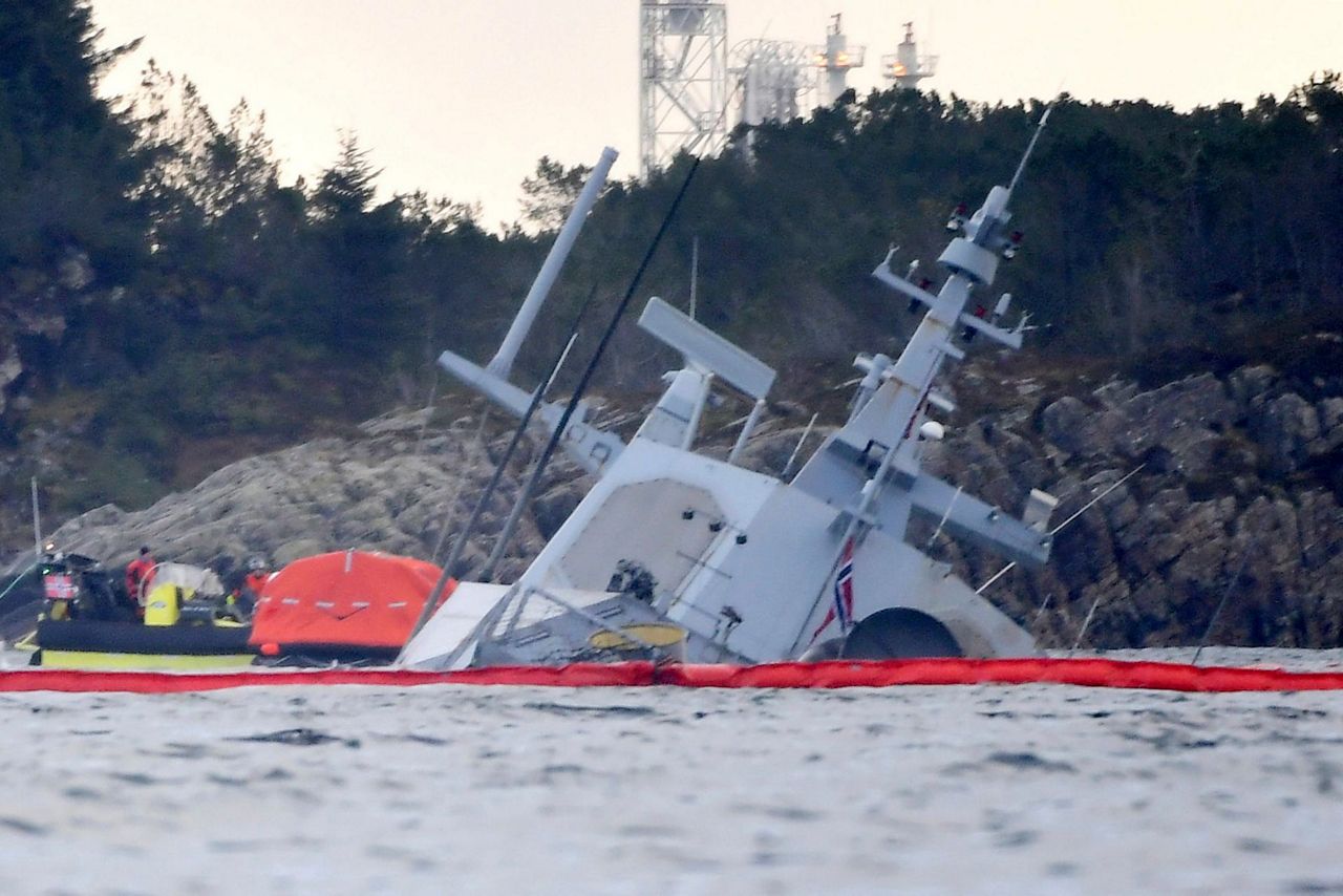 Norwegian frigate sinks after it was rammed by tanker