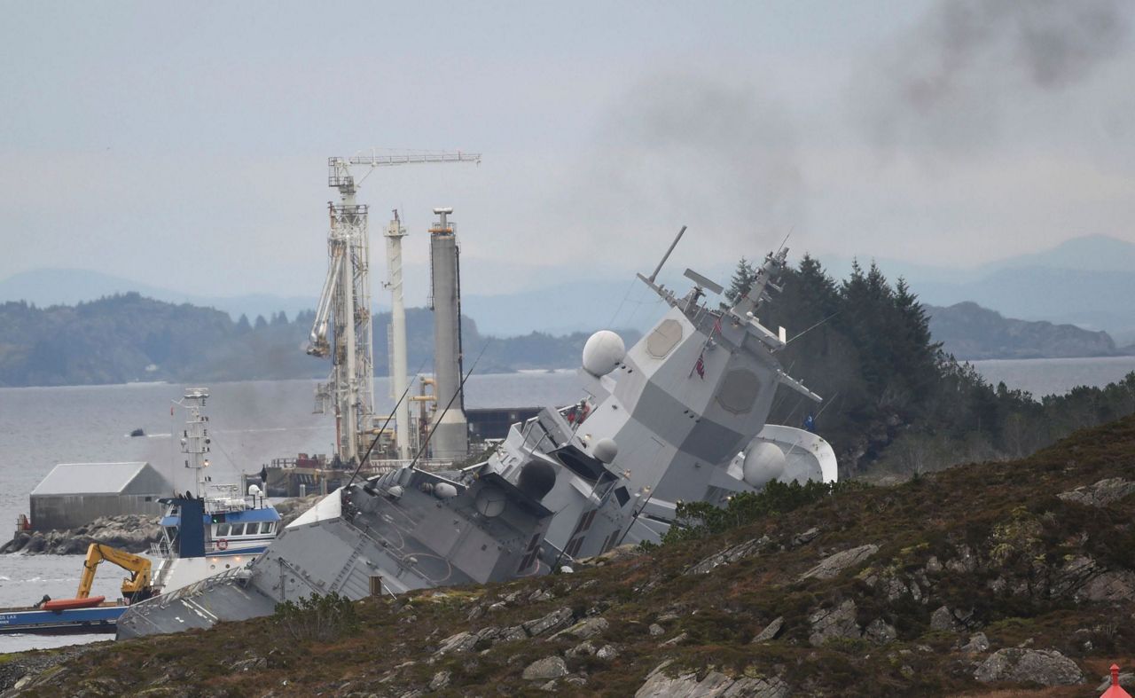 Norwegian frigate could sink after being rammed in harbor