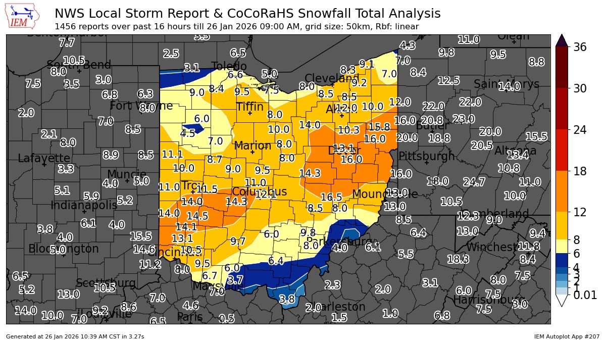Snow totals from weekend winter storm
