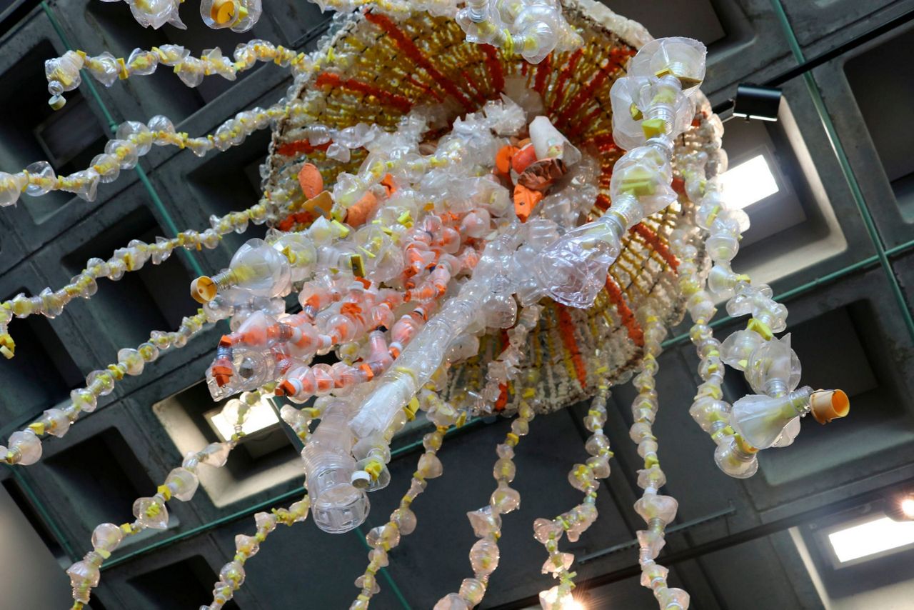 Huge sea-life sculptures made from ocean's plastic trash