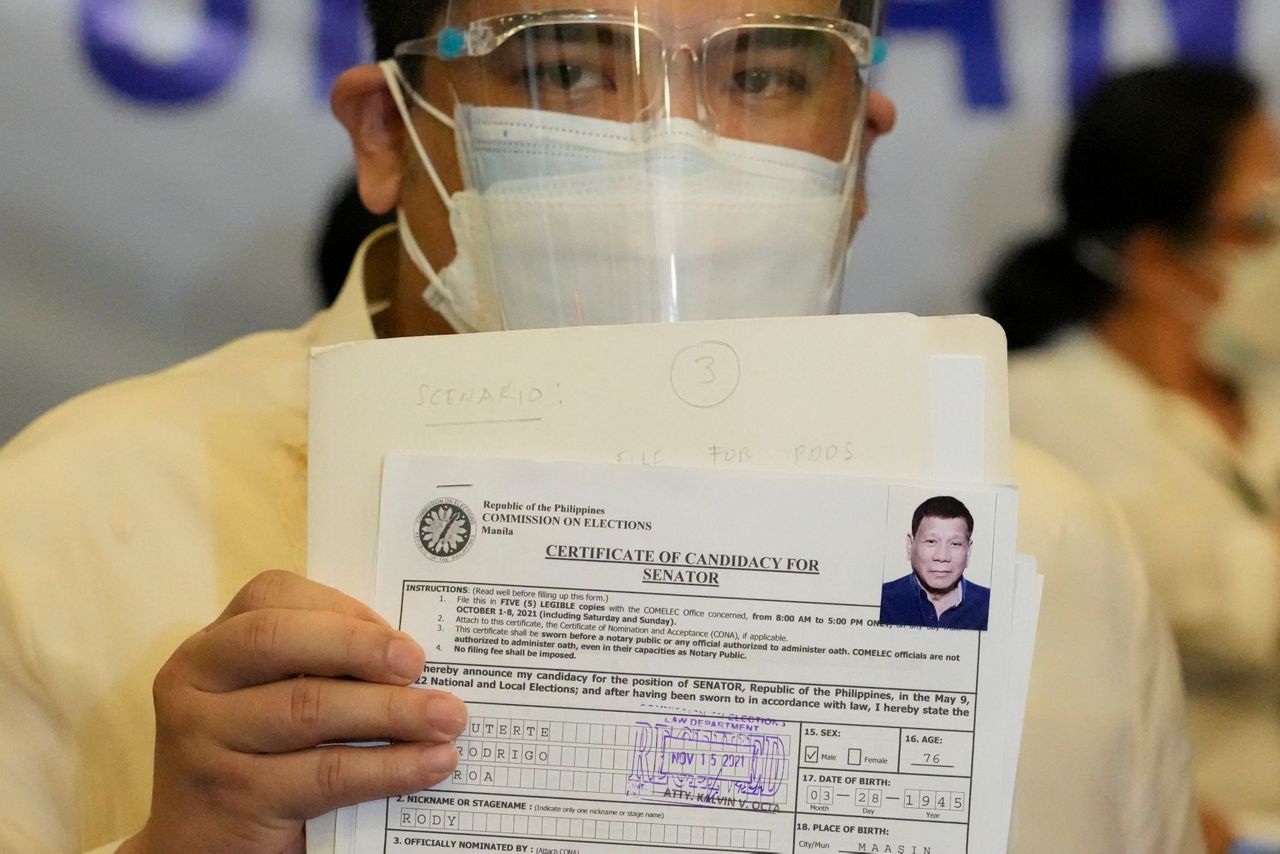 Philippine leader runs for senate, after vow to retire
