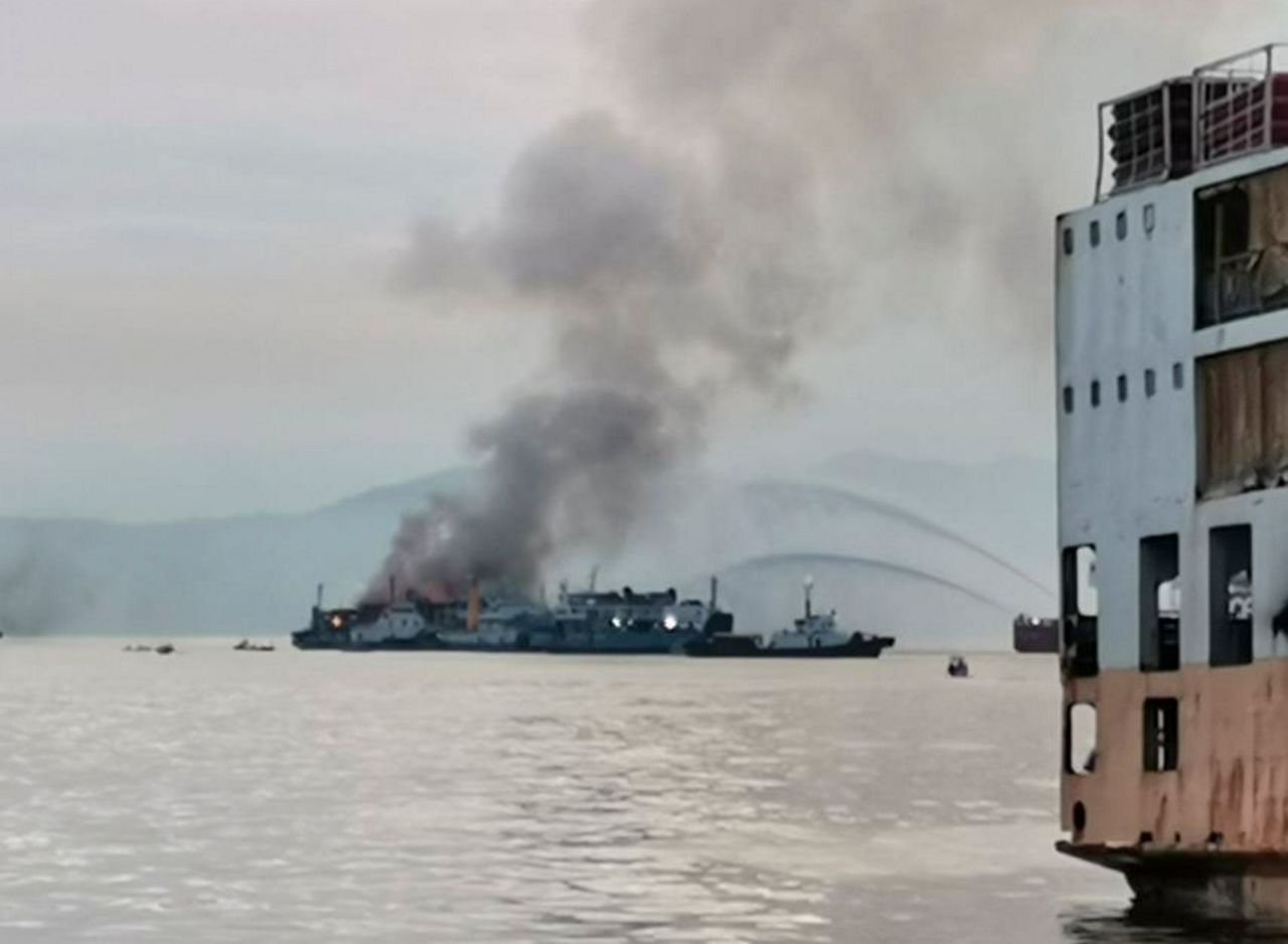 Philippine ferry carrying 82 people catches fire; 40 rescued