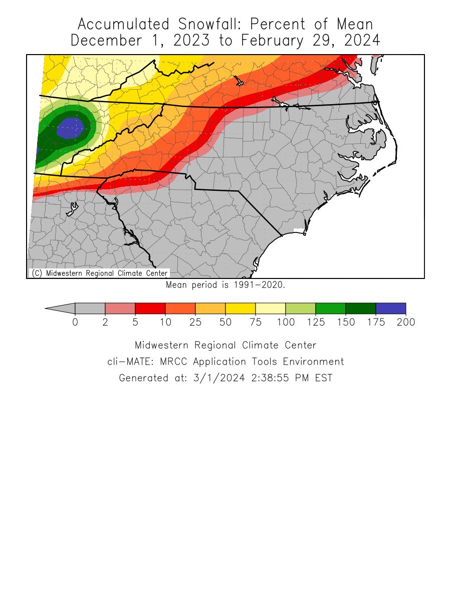 Meteorologial winter summary for North Carolina