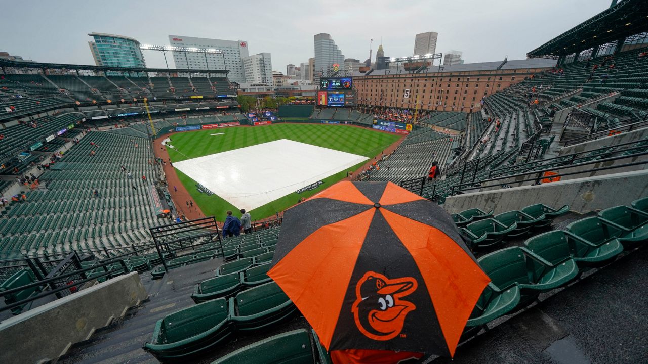 Game 1 of ALDS between Orioles and Rangers delayed by rain