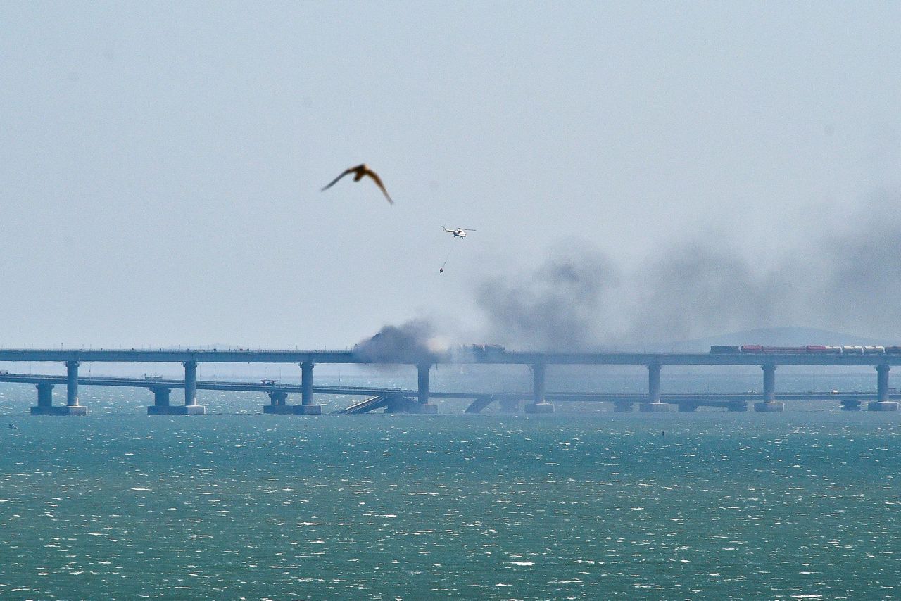 Large fire reported on key bridge linking Russia to Crimea