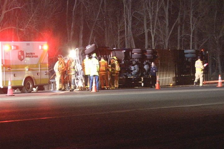 Driver Hospitalized in Tractor-Trailer Rollover Crash