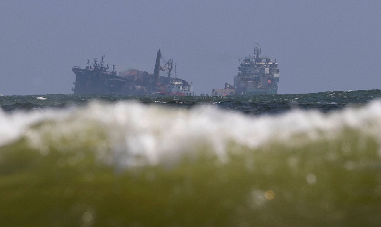 Fire-stricken container vessel sinking off Sri Lanka port
