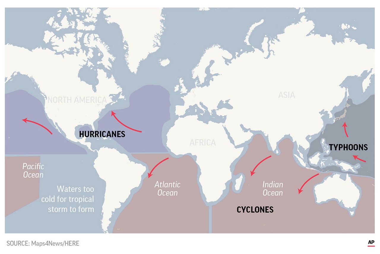 US hurricane, Asian typhoon: 1 brings water, the other, wind