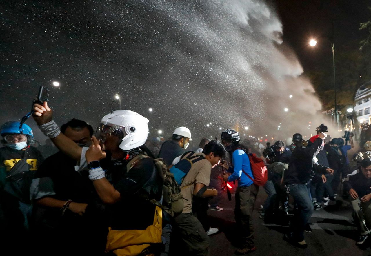Thai police use water cannons on pro-democracy protesters