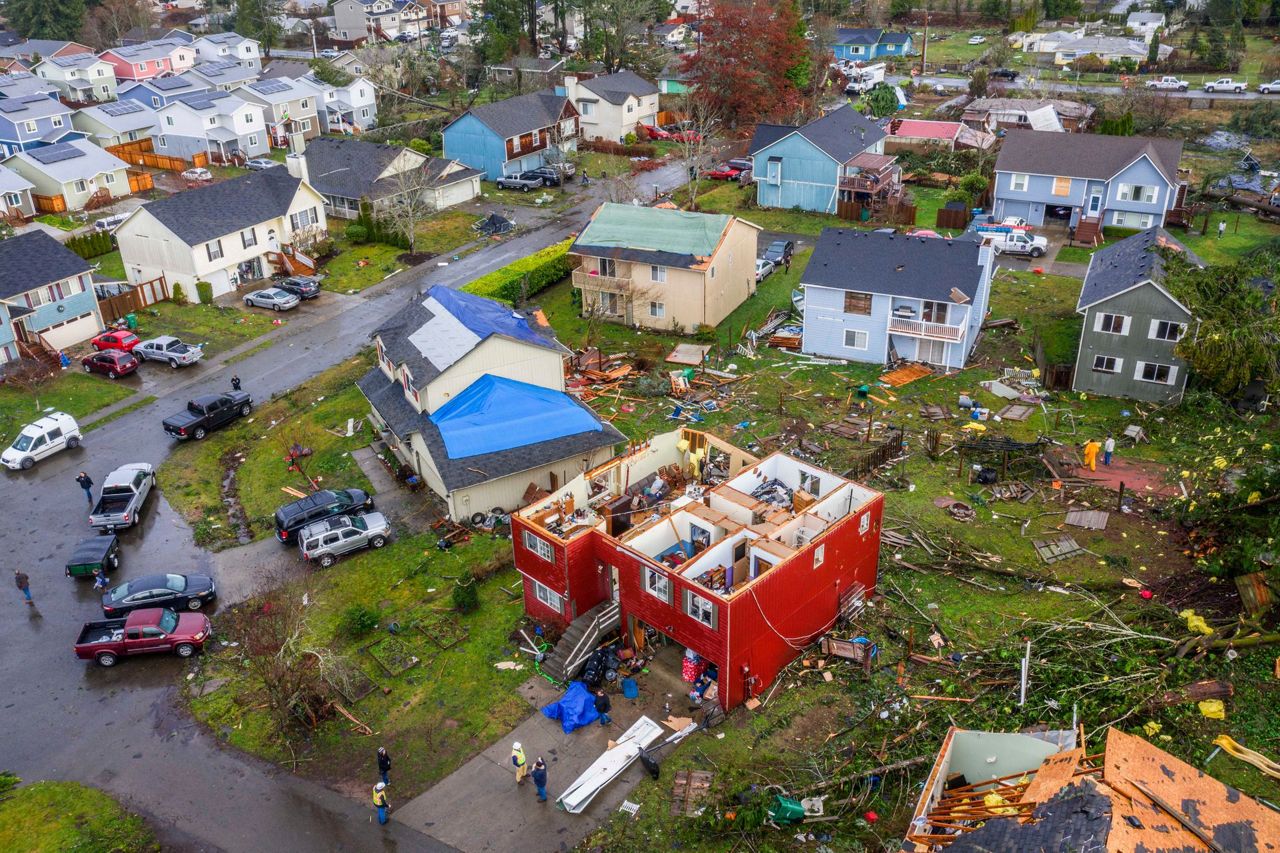 Crews assess damage from Washington state tornado