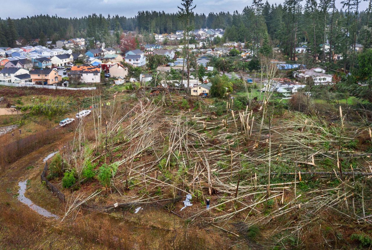 Crews assess damage from Washington state tornado
