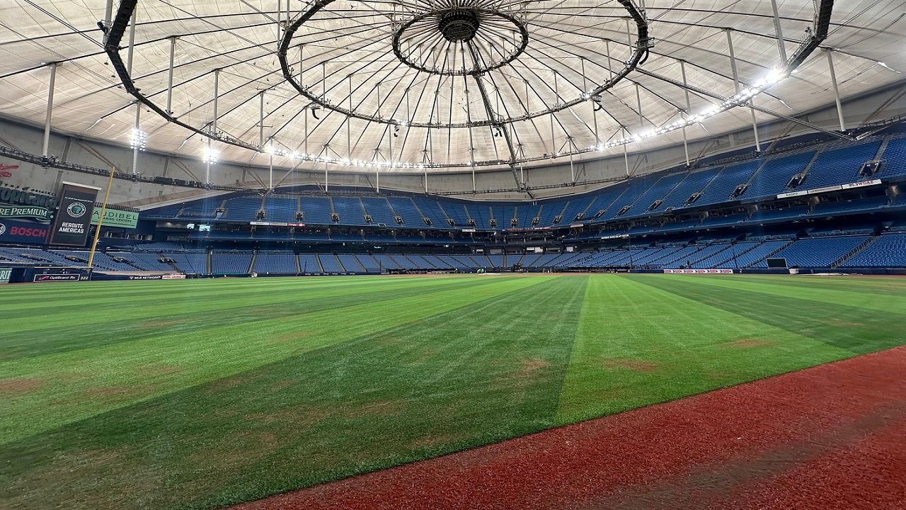 Tropicana Field sporting new striped turf for new season