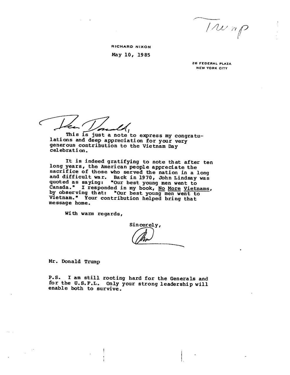 Dear Donald, Dear Mr. President: A Trump-Nixon '80s tale
