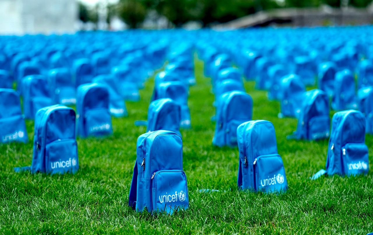 UN agency lays backpacks for every child killed in conflict
