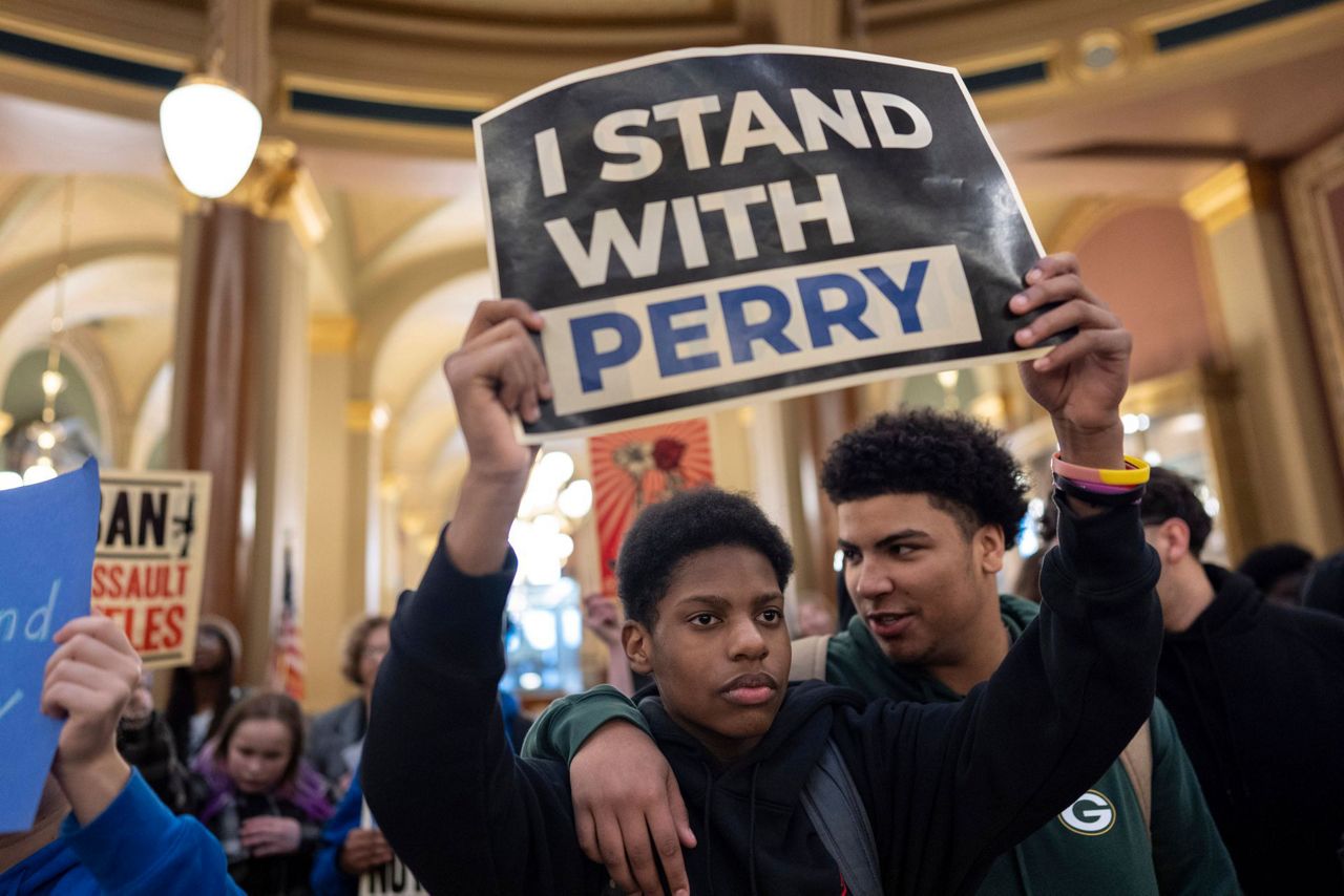 Students rally at the Iowa Capitol days after Perry school shooting